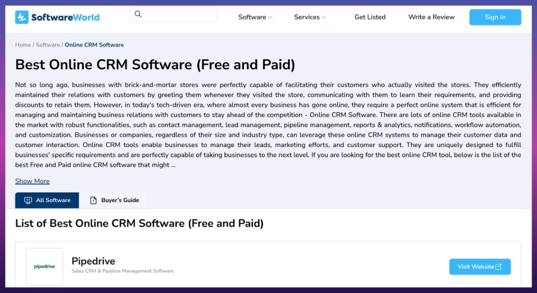 SoftwareWorld Review: Top Software Comparison Platform for Businesses